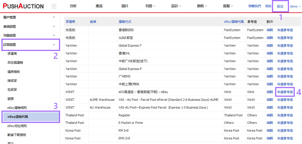 eBay運輸代碼 - PushAuction